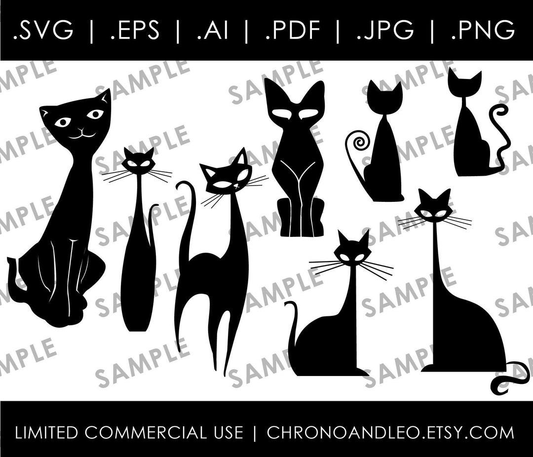 MCM Retro Cats Mid Century Silhouette 1960s .pdf .svg .ai .eps .jpg ...