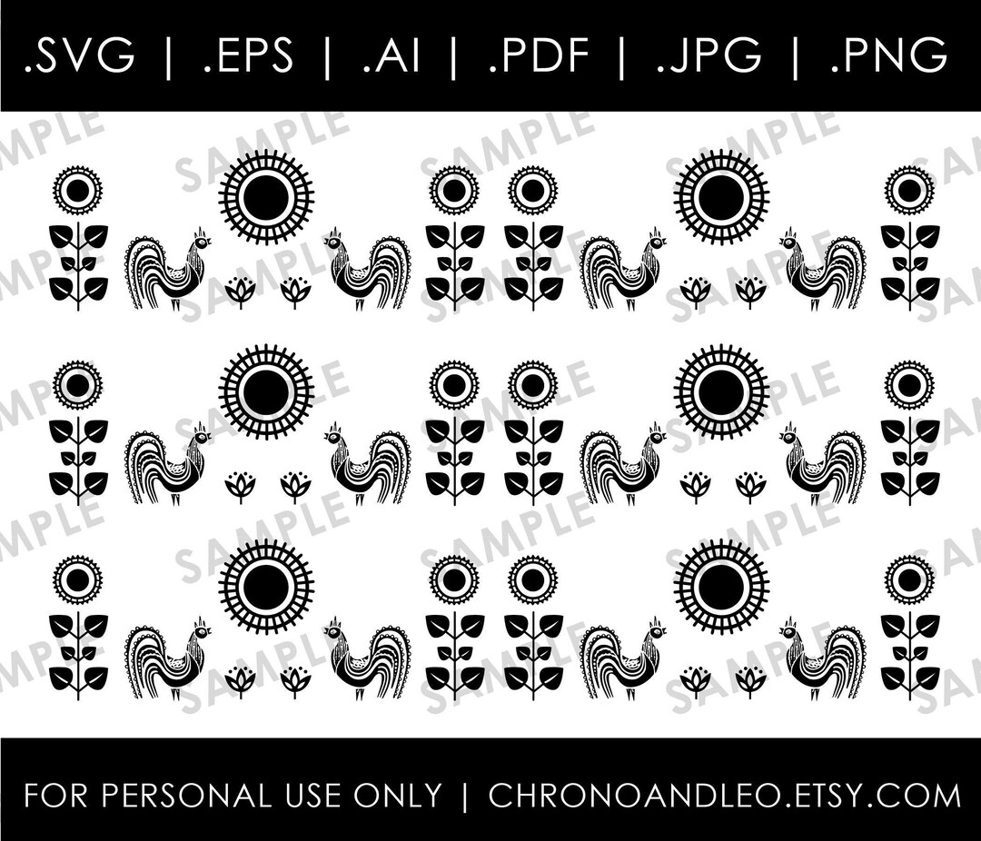 Black Amish Rooster Digital Design: Retro 60s Graphics (SVG, PDF, PNG ...
