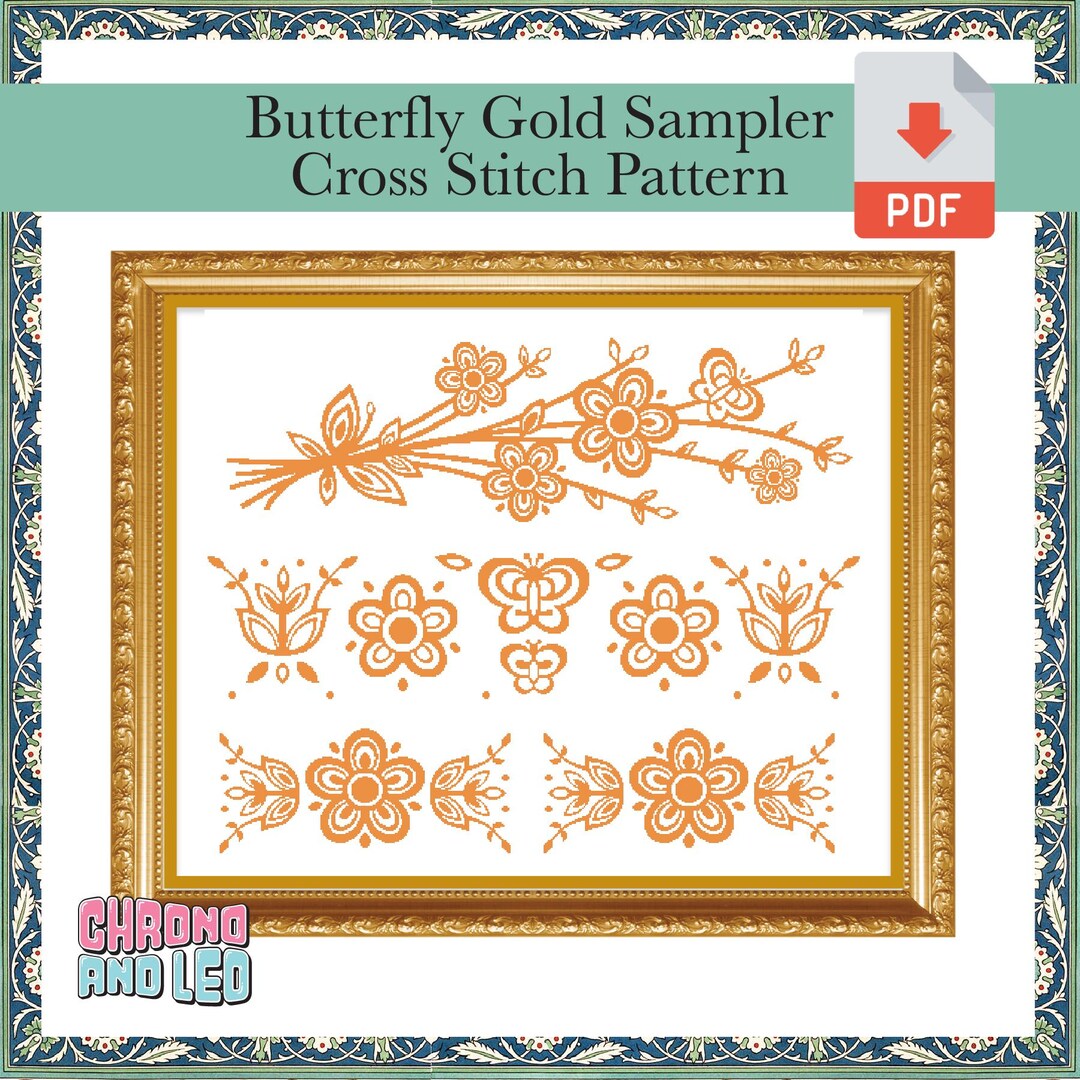 Pyrex Butterfly Gold Sampler Cross Stitch Pattern Digital Download - Etsy