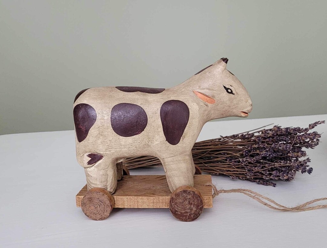 Vintage Primitive Wood Cow Pull-toy Hand Carved & Painted, Folk Art - Etsy