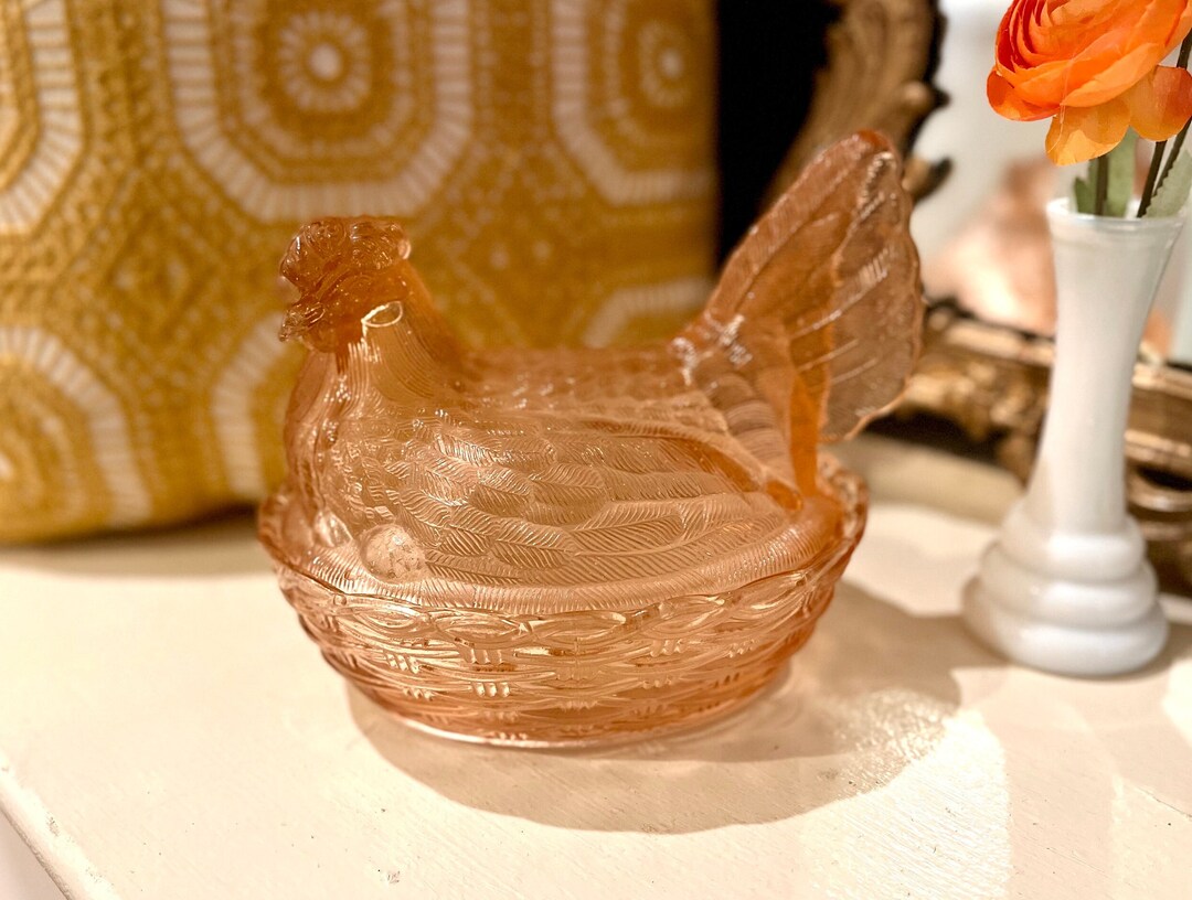 Vintage Kitsch Pink Large Hen on Nest, Chicken on Nest Candy Dish, Egg ...
