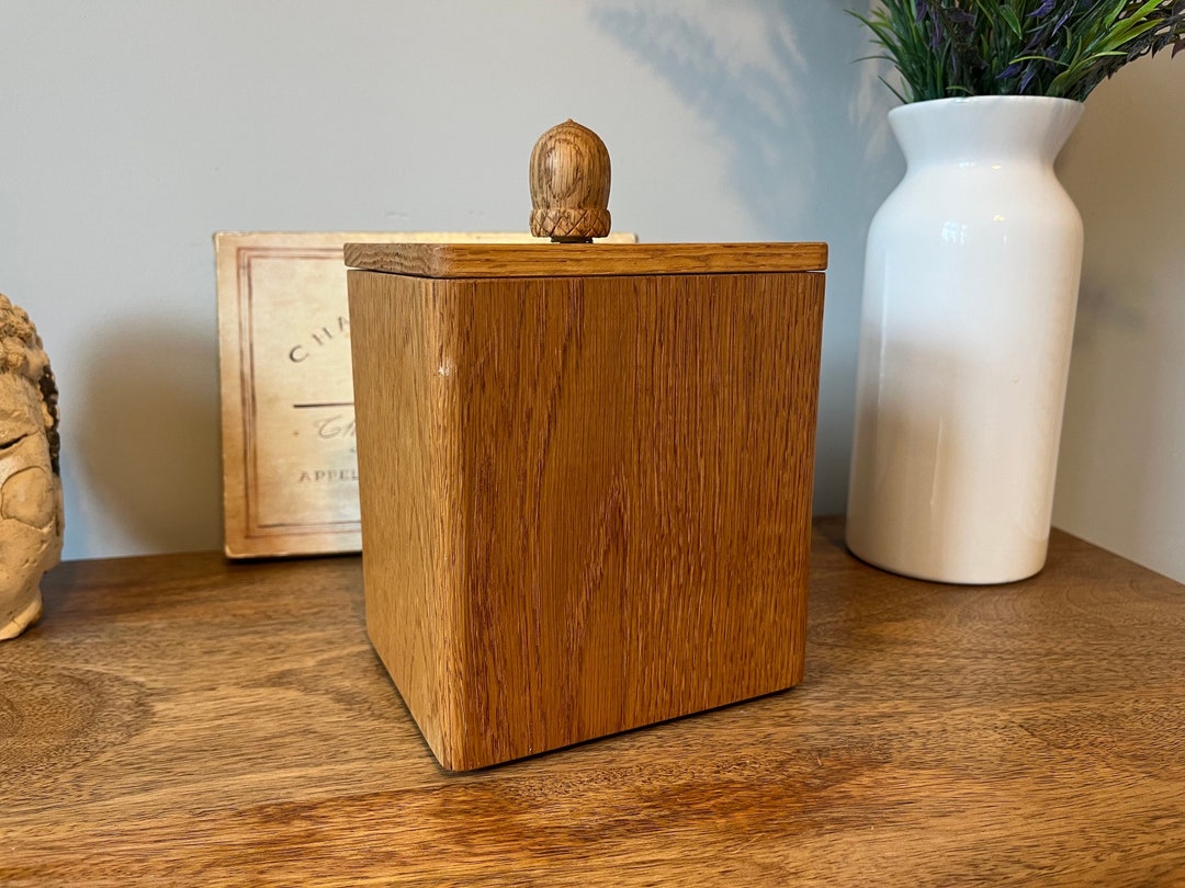 Natural Oak Wood Storage Container With Acorn - Vintage 1970s - Etsy