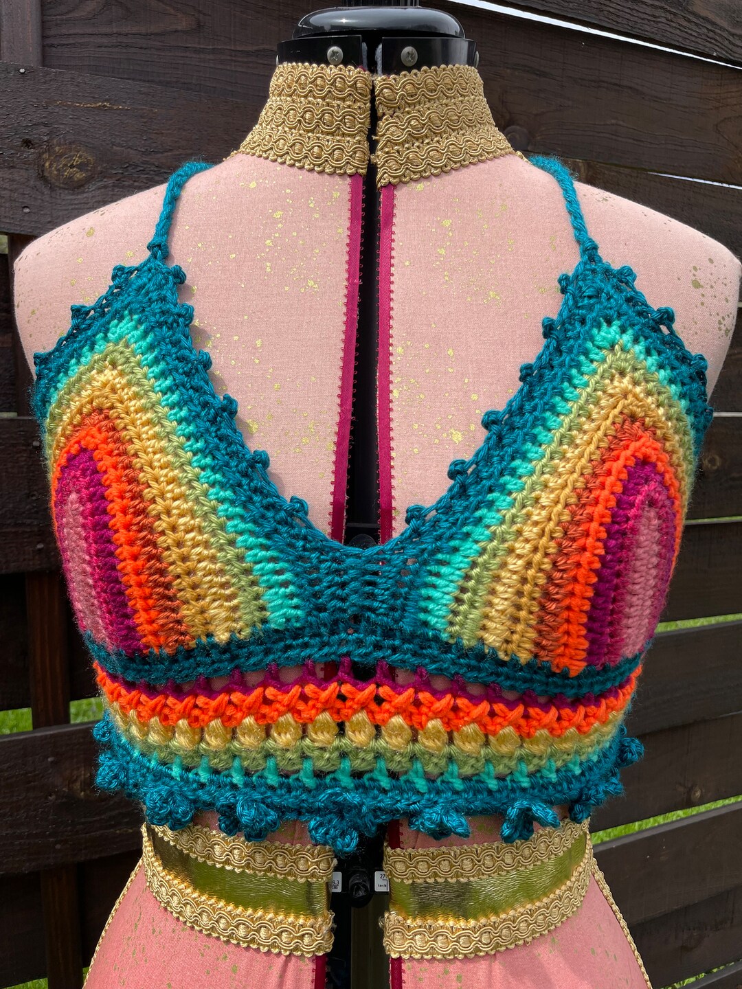 Rainbow Flower Crochet Bralette~ Size S/M~ Boho Hippie Chic Summer ...