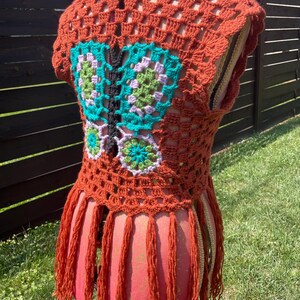 Retro Orange Crochet Butterfly Vest~ M/L~ Vintage Inspired Fringe ...