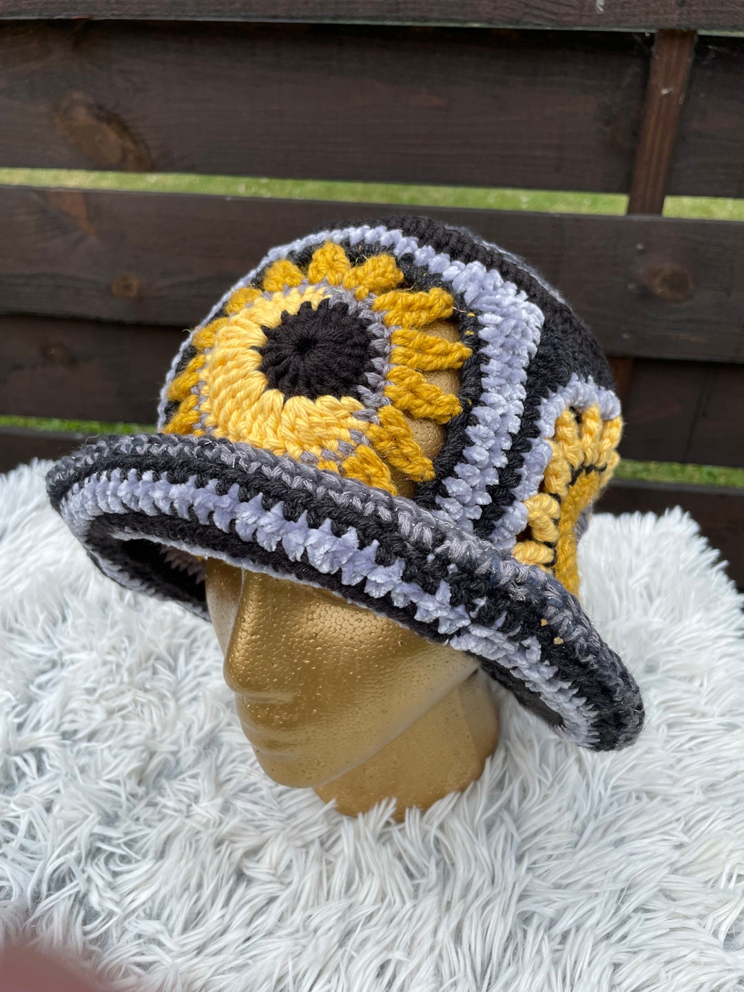Boho Black Crochet Moon and Sun Bucket Hat, Stylish Celestial Headwear ...