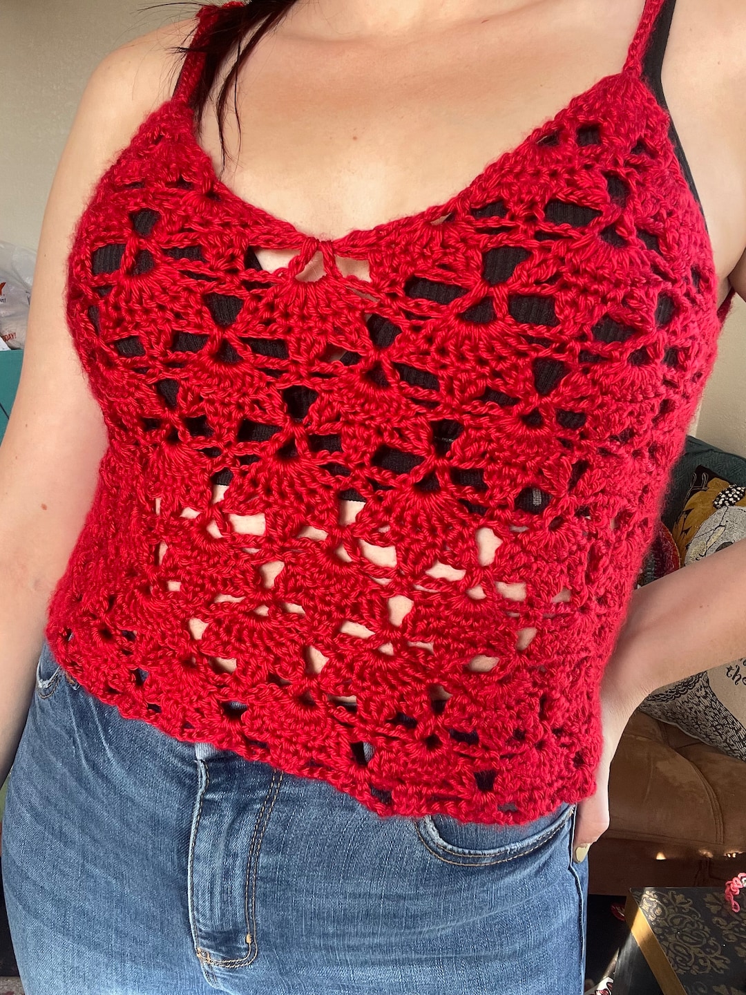 Red Lace Tank~ S/M~ Red Crochet Top, Boho Crochet Top, Red Hippie Top ...