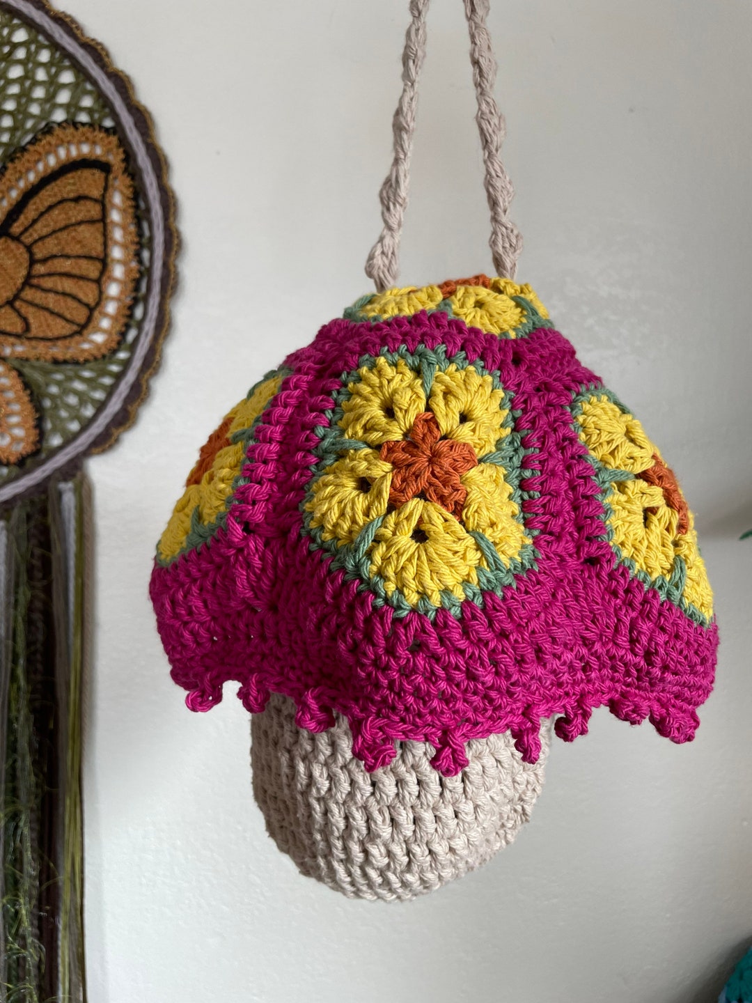 Boho Crochet Flower Mushroom Purse: Hippie Shoulder Bag - Etsy