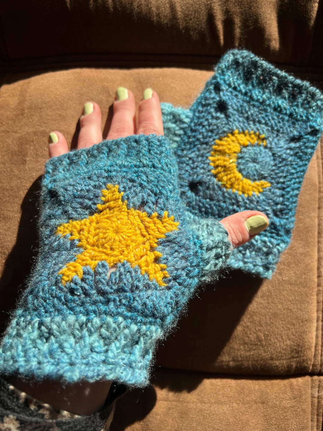 Crochet Star and Moon Fingerless Gloves - Celestial Winter Warmers - Etsy