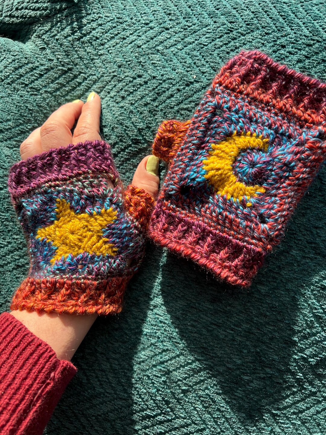 Crochet Star and Moon Fingerless Gloves - Celestial Winter Warmers - Etsy