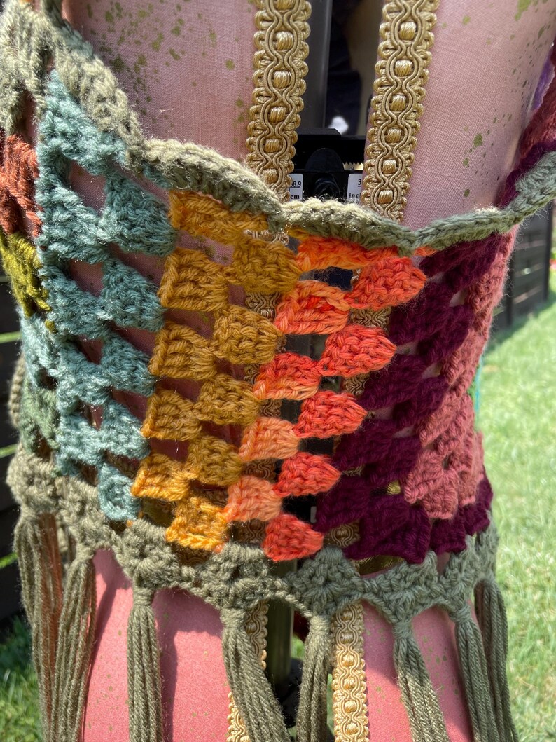 Retro Multicolor Crochet Butterfly Vest~ M/L~ Vintage Inspired Fringe ...