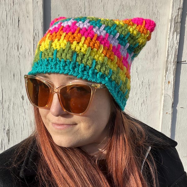 Rainbow Knit Cat Hat - Etsy
