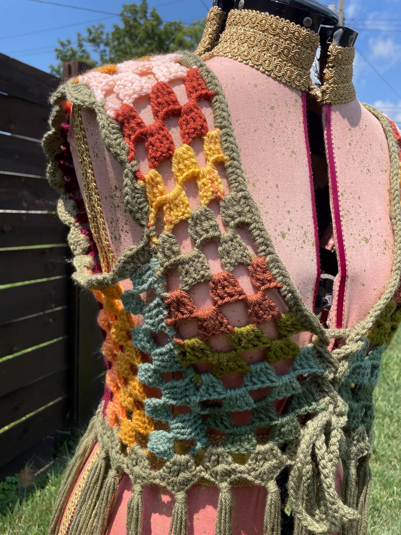 Retro Multicolor Crochet Butterfly Vest~ M/L~ Vintage Inspired Fringe ...