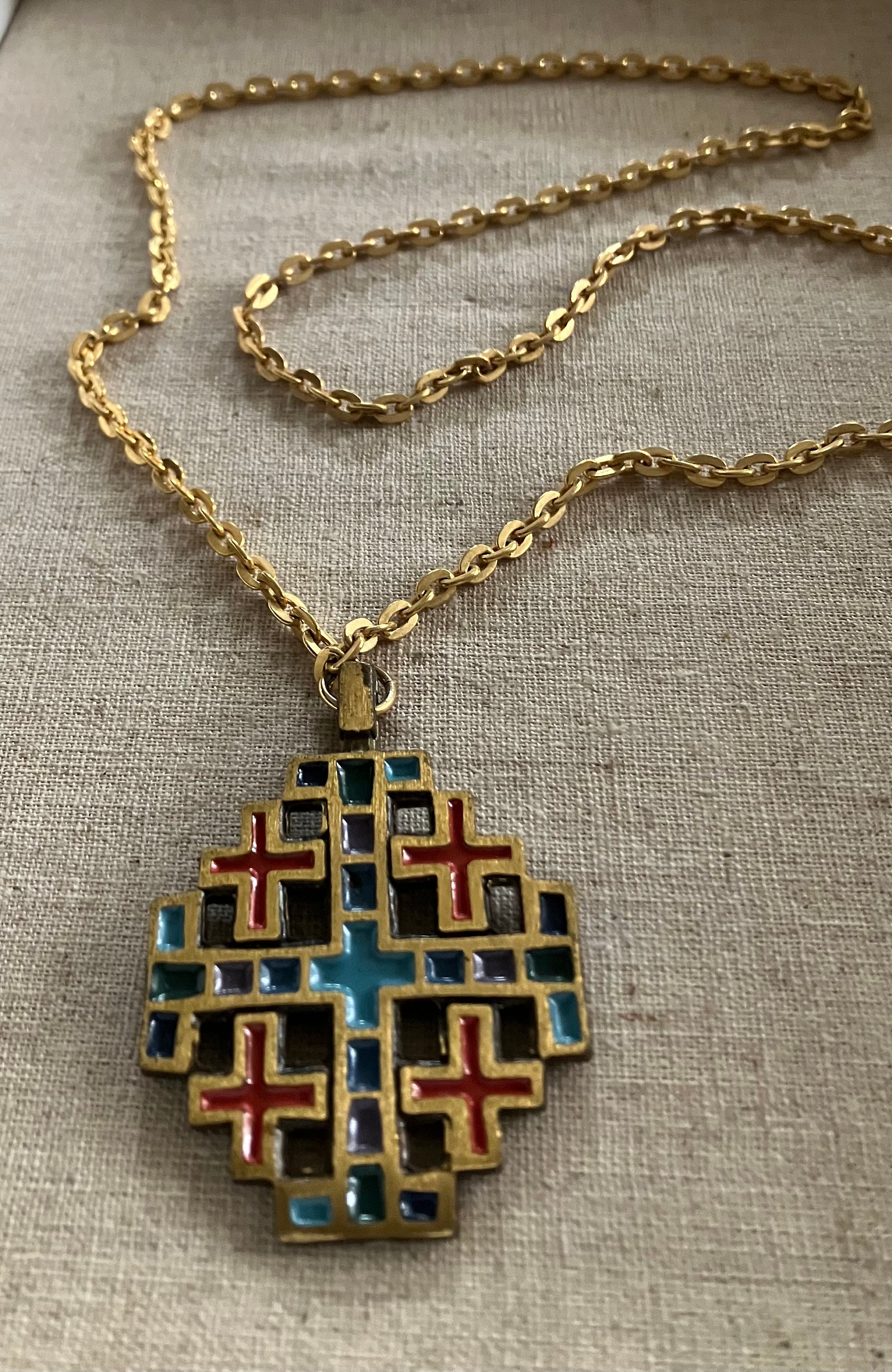 1969 Terra Sancta Guild Jerusalem Cross Pendant Necklace - Etsy