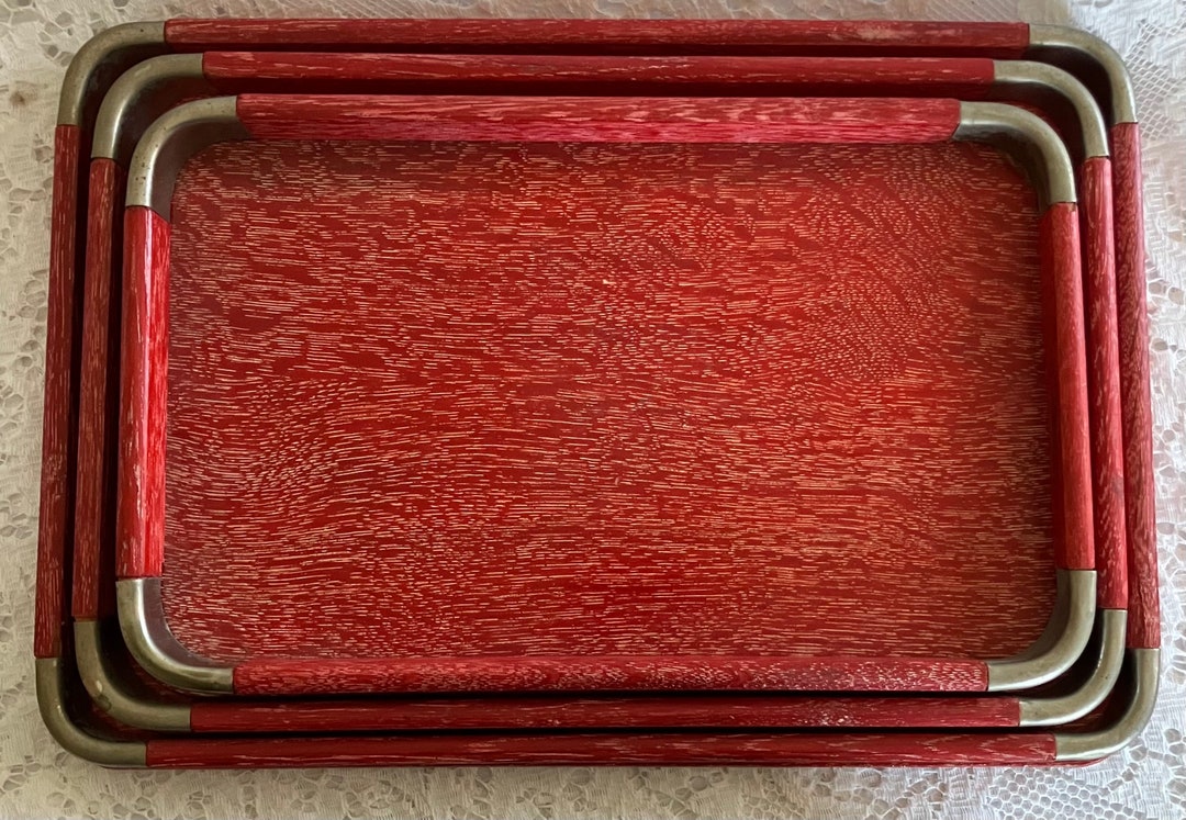 Trio of Nested Japanese Mid-century Red Lacquered Serving Trays - Etsy