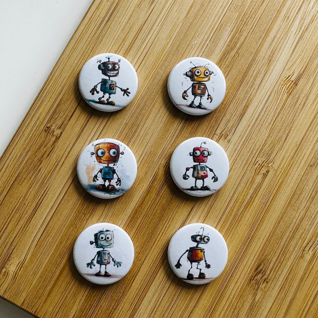 Set Cute Robots Set 2 Magnet / Button - Etsy