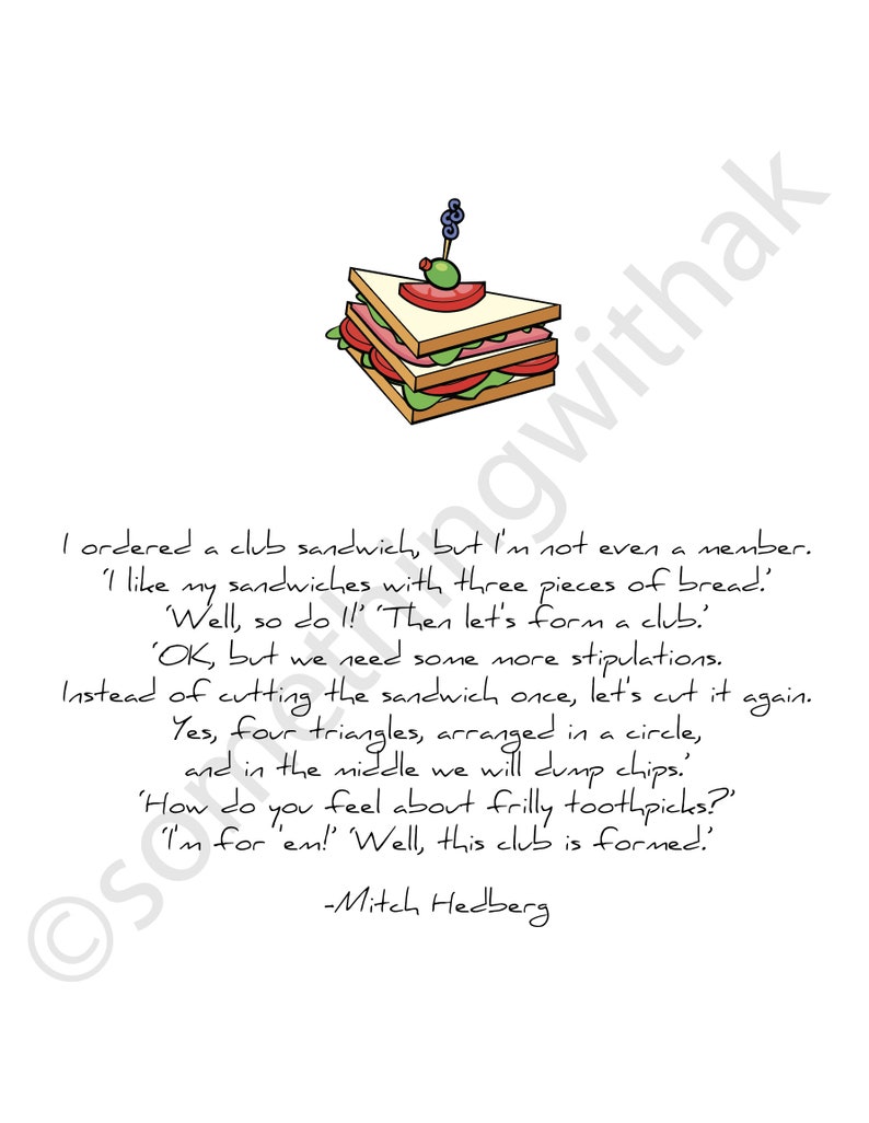 Minimalist Mitch Hedberg Club Sandwich Quote Poster - Etsy