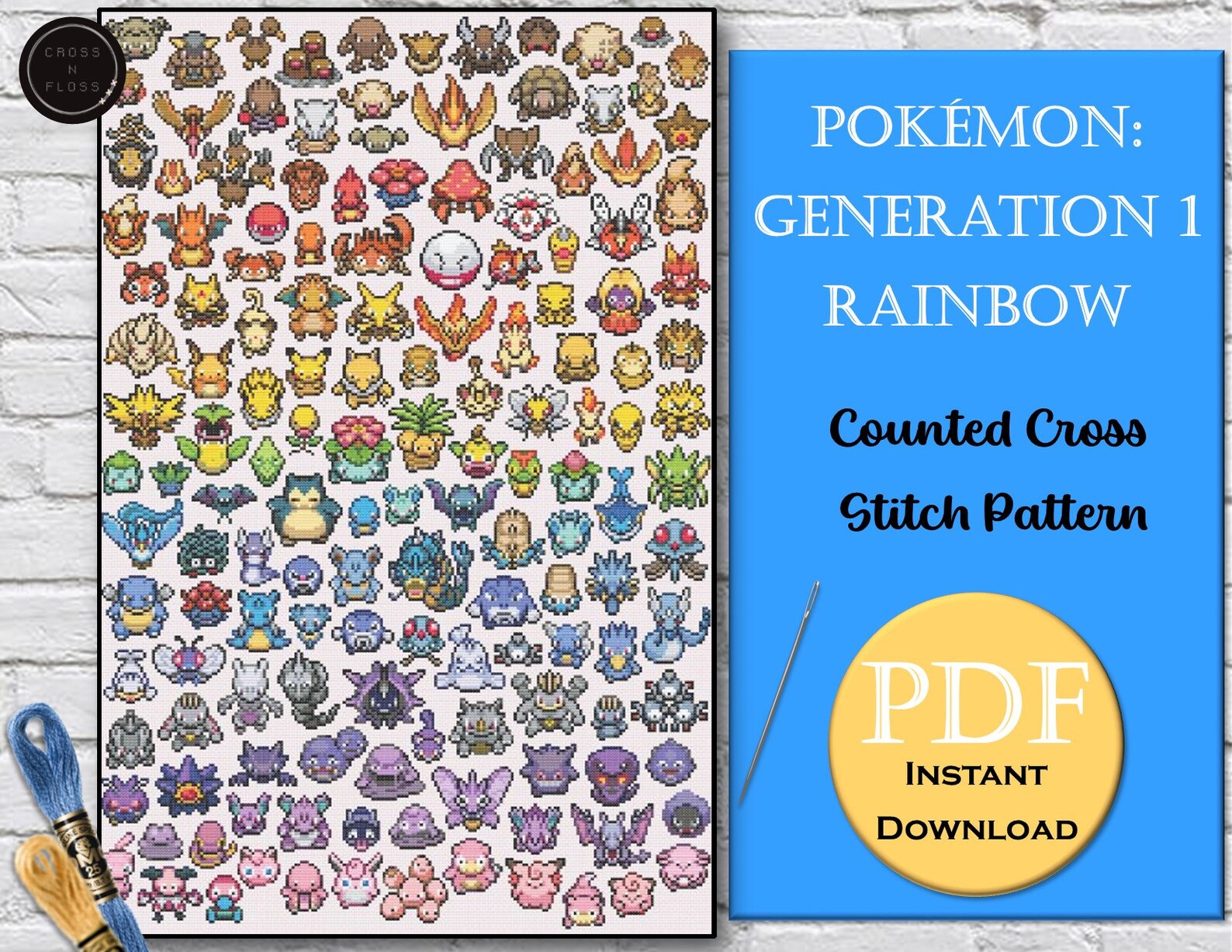 Pokémon Generation 1 Rainbow Cross Stitch Pattern Pokémon 12 X 18 ...