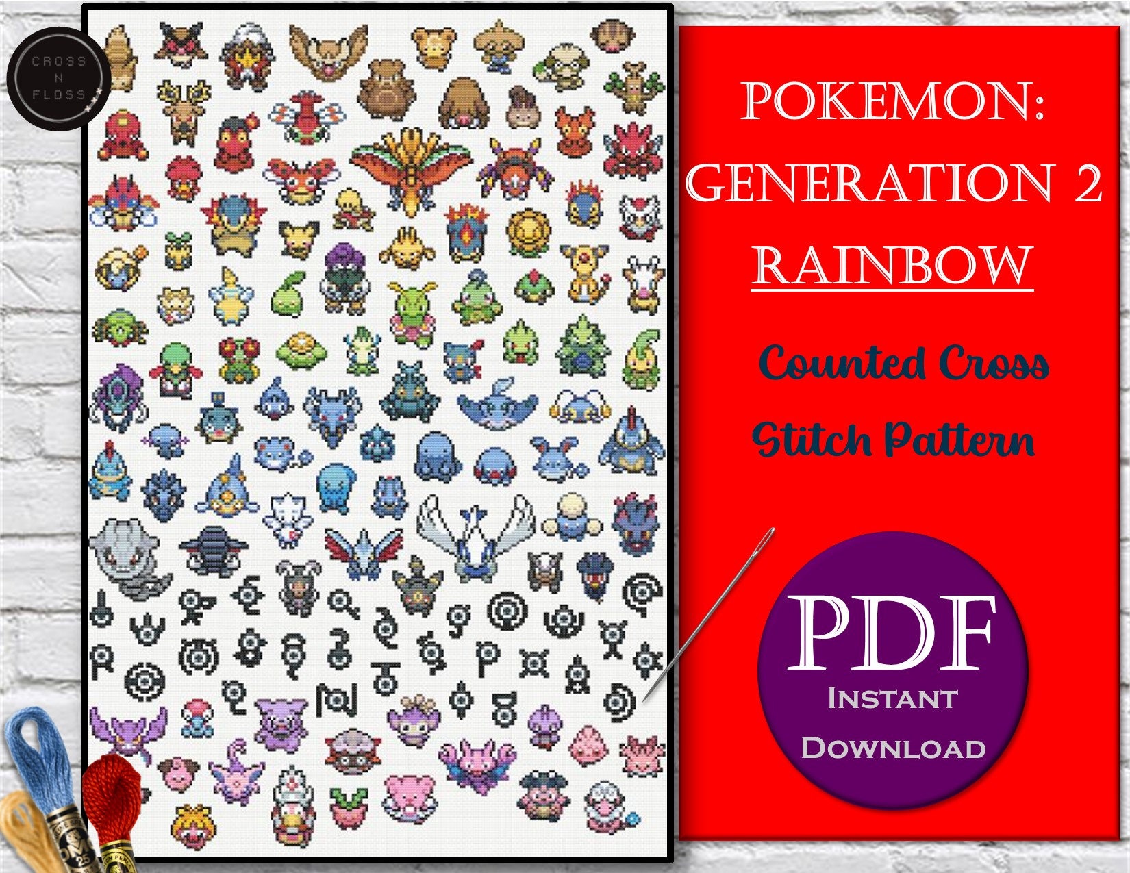 Pokémon Generation 2 Rainbow Cross Stitch Pattern Pokémon - Etsy