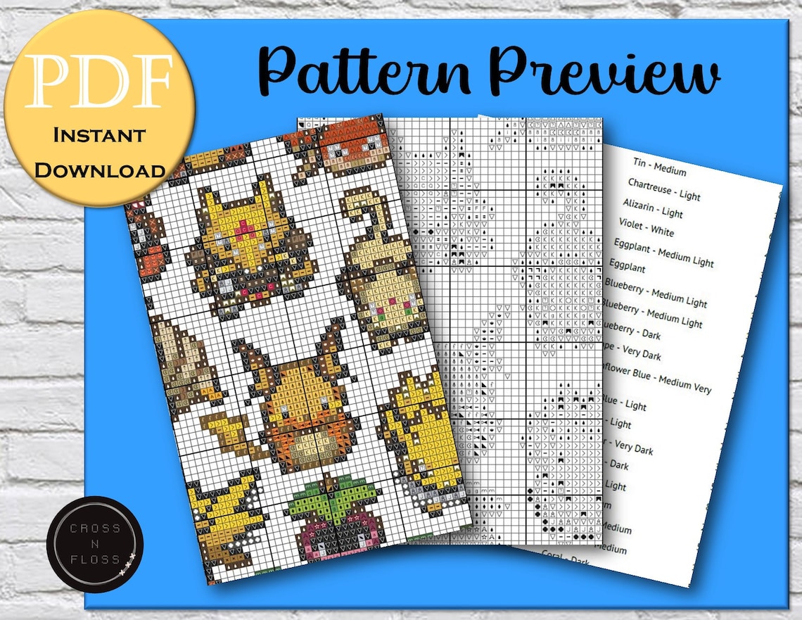Pokémon Generation 1 Rainbow Cross Stitch Pattern Pokémon 12 X 18 ...