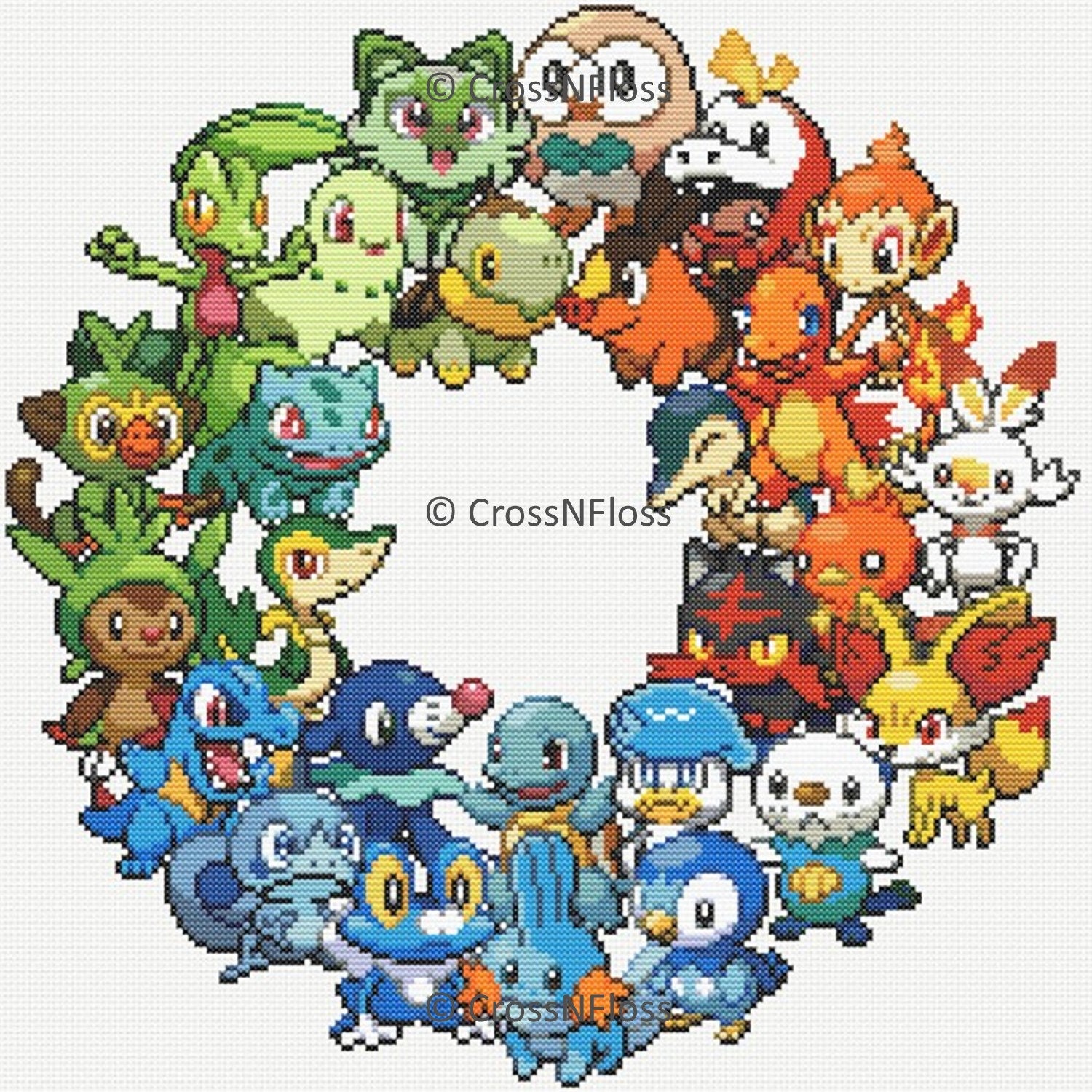 Pokémon Starters Cross Stitch Pattern - Pokémon - 10" X 10" Hoop Sized ...