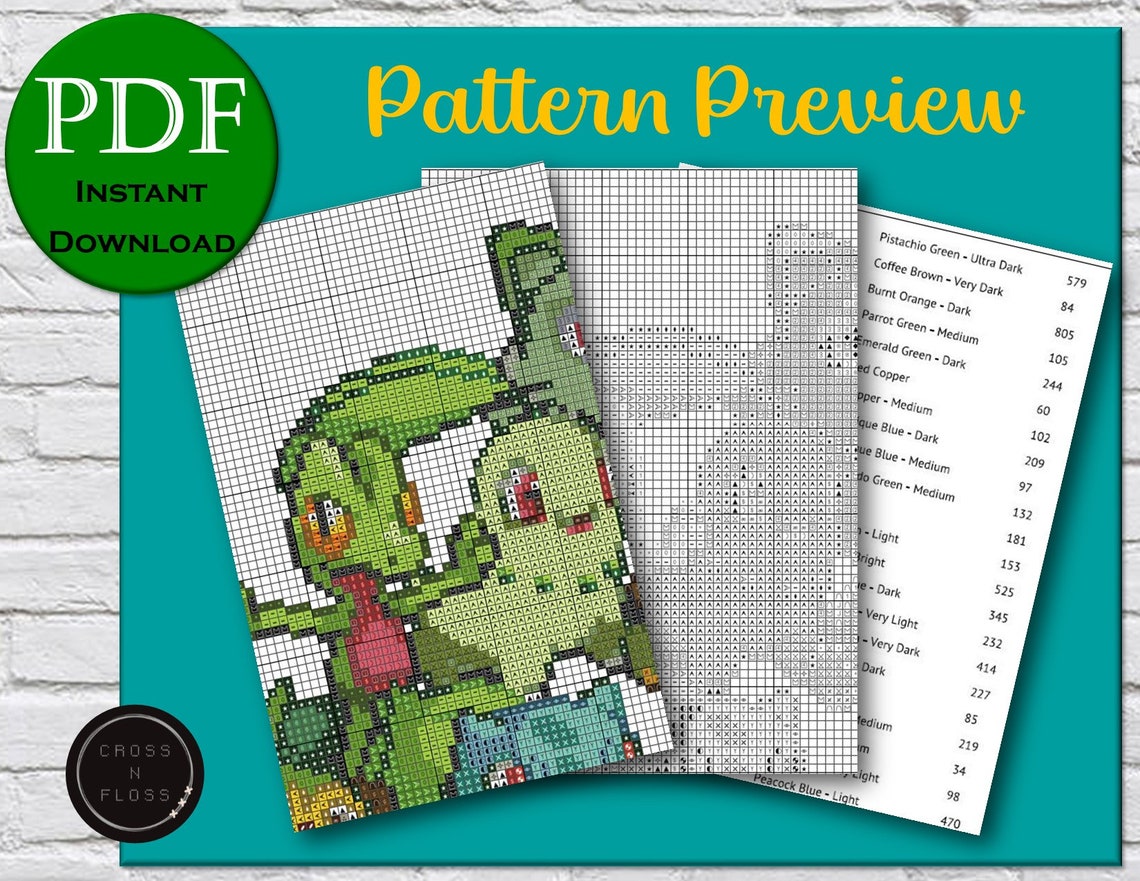 Pokémon Starters Cross Stitch Pattern - Pokémon - 10" X 10" Hoop Sized ...