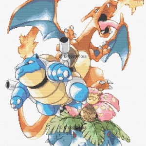 Pokemon Cross Stitch Pattern - Kanto Trio - Charizard Blastoise ...