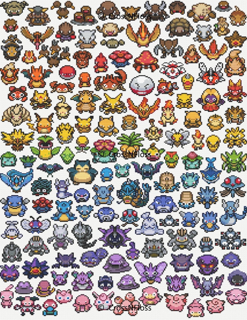 Pokémon Generation 1 Rainbow Cross Stitch Pattern - Etsy