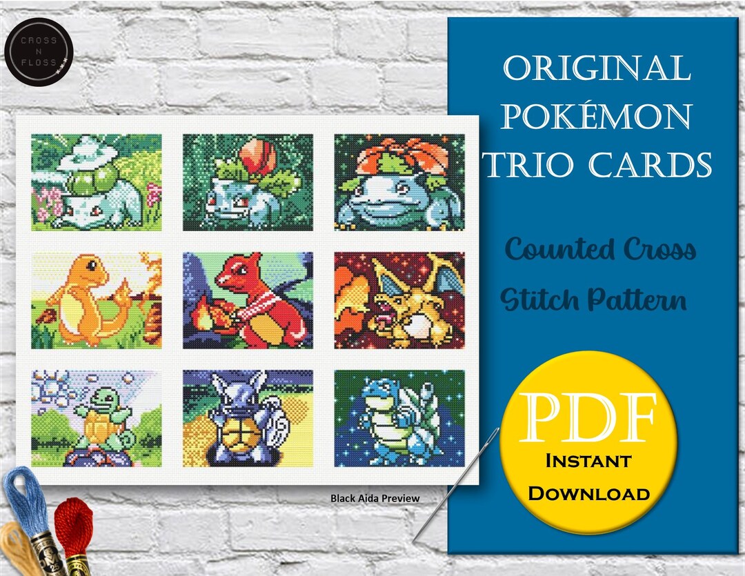 Pokémon Trio Card Cross Stitch Pattern – 11x14 (PDF Pattern) - Etsy