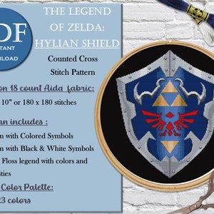 Hylian Sheild Cross Stitch Pattern - the Legend of Zelda - 10" X 10 ...