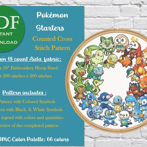 Pokémon Starters Cross Stitch Pattern Pokémon 10 X - Etsy
