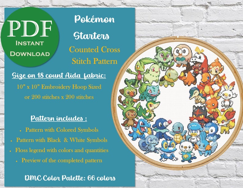 Pokémon Starters Cross Stitch Pattern Pokémon 10 X - Etsy UK