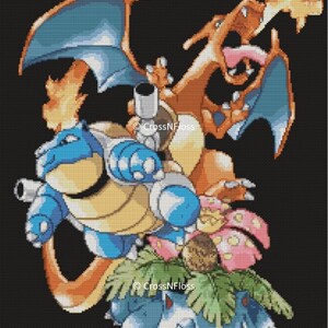 Pokemon Cross Stitch Pattern - Kanto Trio - Charizard Blastoise ...