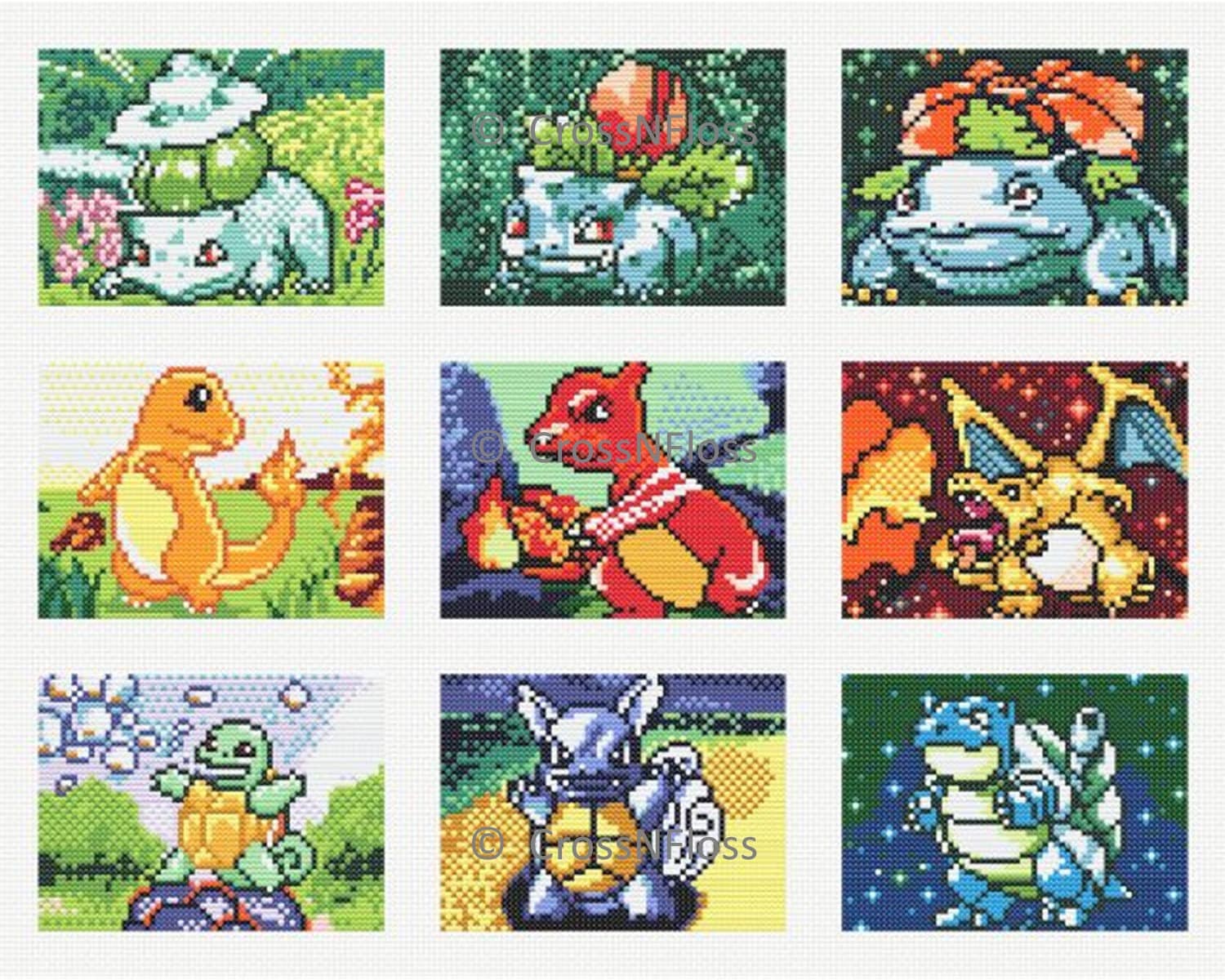 Pokémon Trio Card Design Cross Stitch Pattern Pokémon 11 X 14 Sized ...