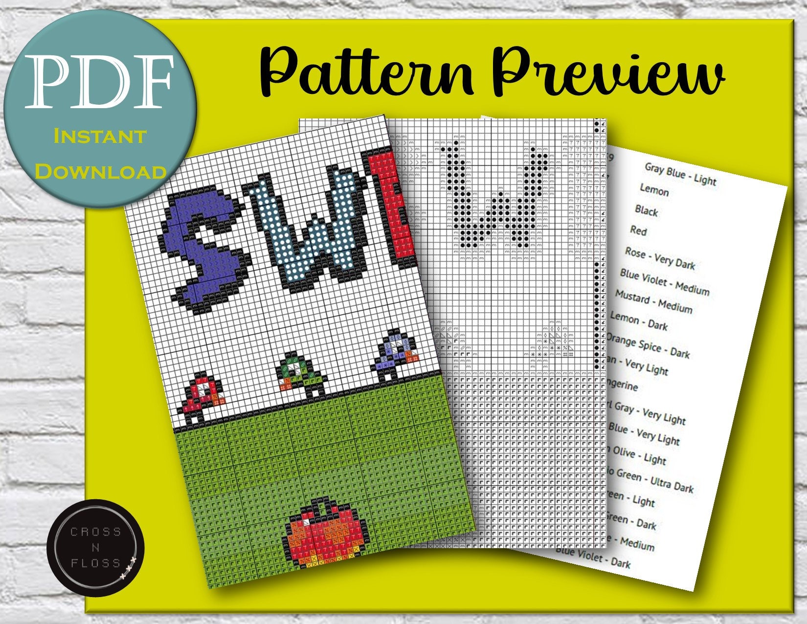 Yoshi's Home Sweet Home Cross Stitch Pattern Super Mario 11 X 14 Sized ...