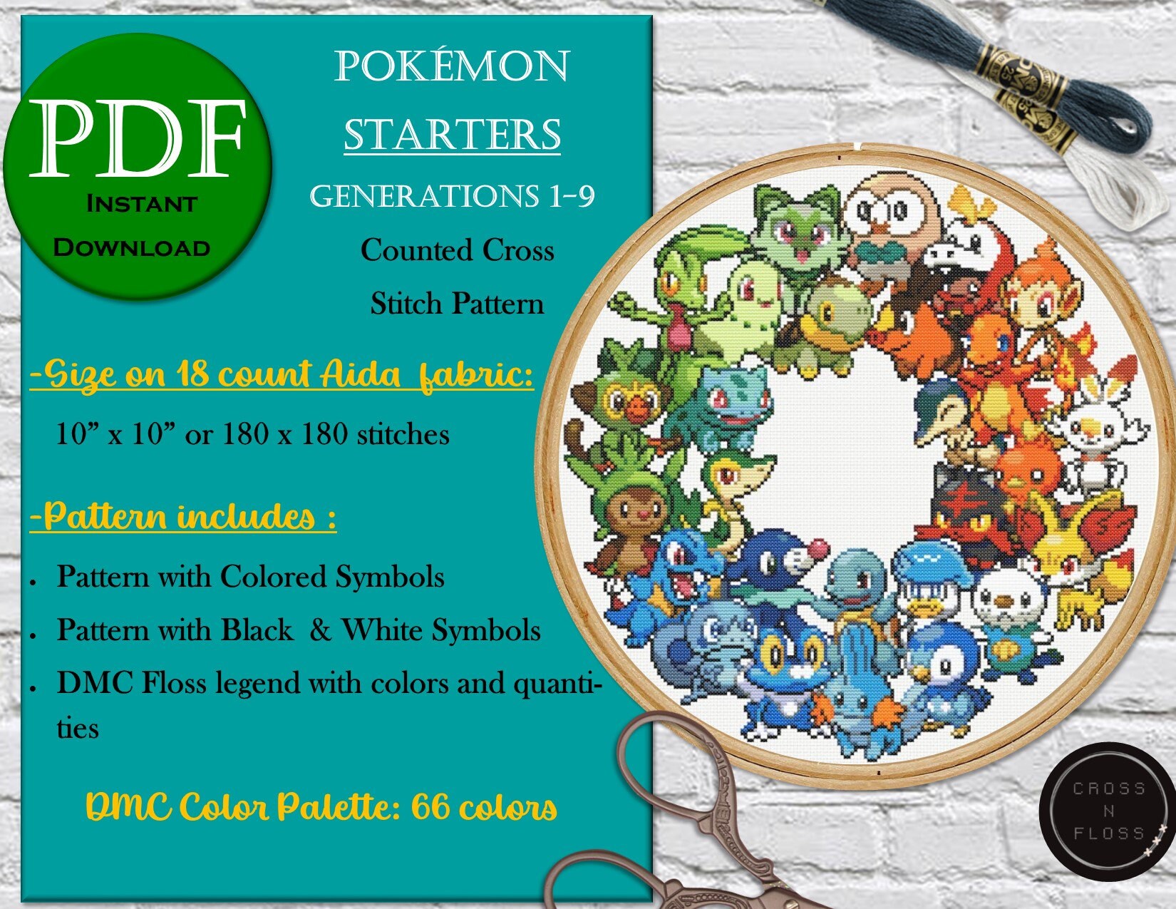 Pokémon Starters Cross Stitch Pattern - Generations 1-9 (PDF Pattern ...