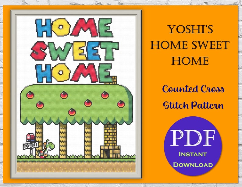 Yoshi's Home Sweet Home Cross Stitch Pattern Super Mario - Etsy