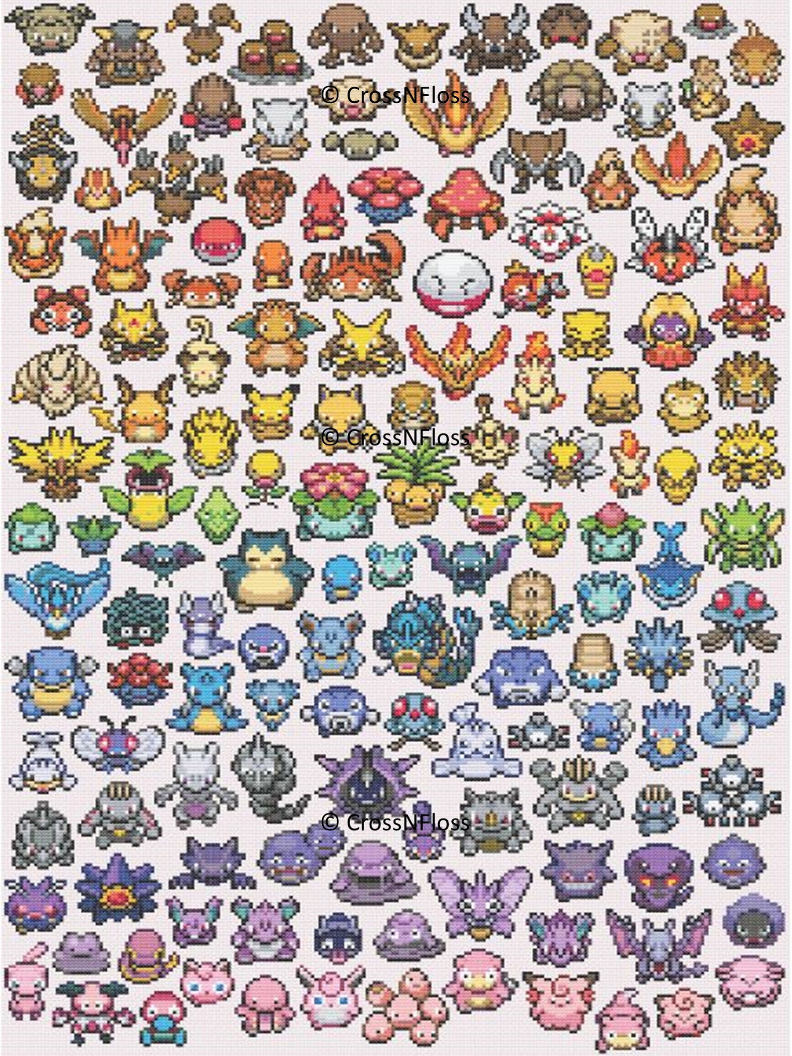 Pokémon Generation 1 Rainbow Cross Stitch Pattern Pokémon - Etsy
