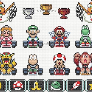 Super Mario Kart Cross Stitch Pattern - Super Mario - 8" X 10" Sized ...