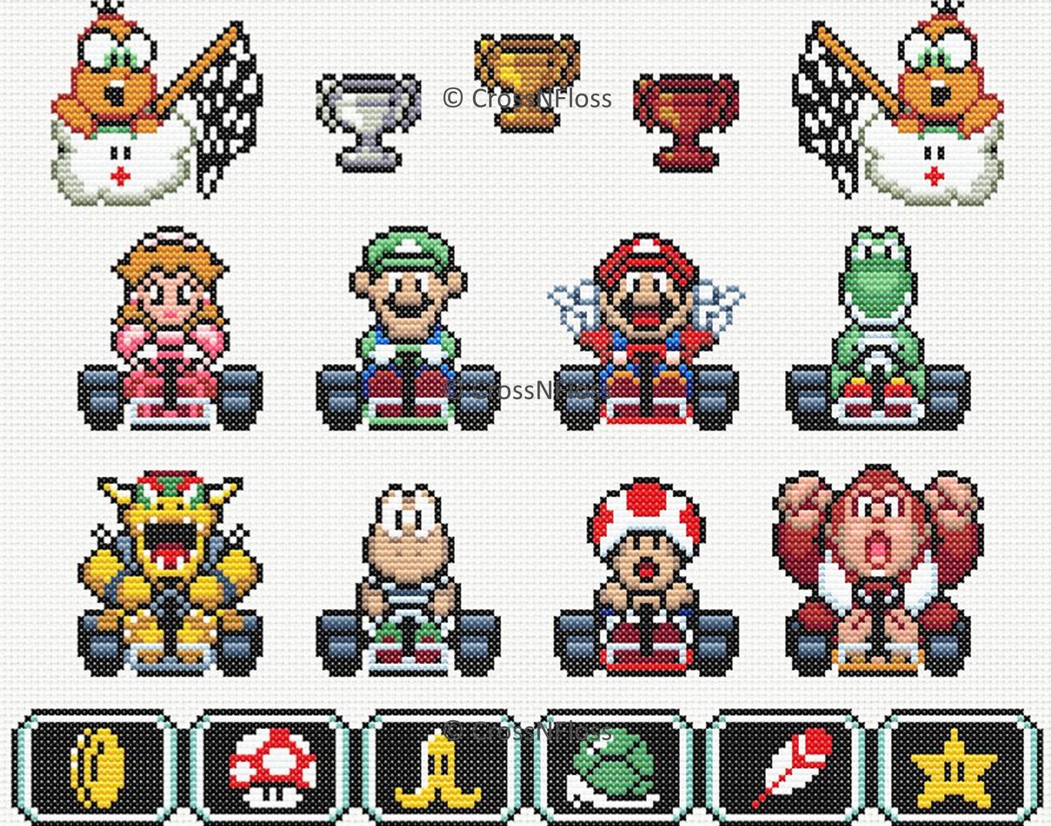 Super Mario Kart Cross Stitch Pattern Super Mario 8 X 10 Sized Cross ...