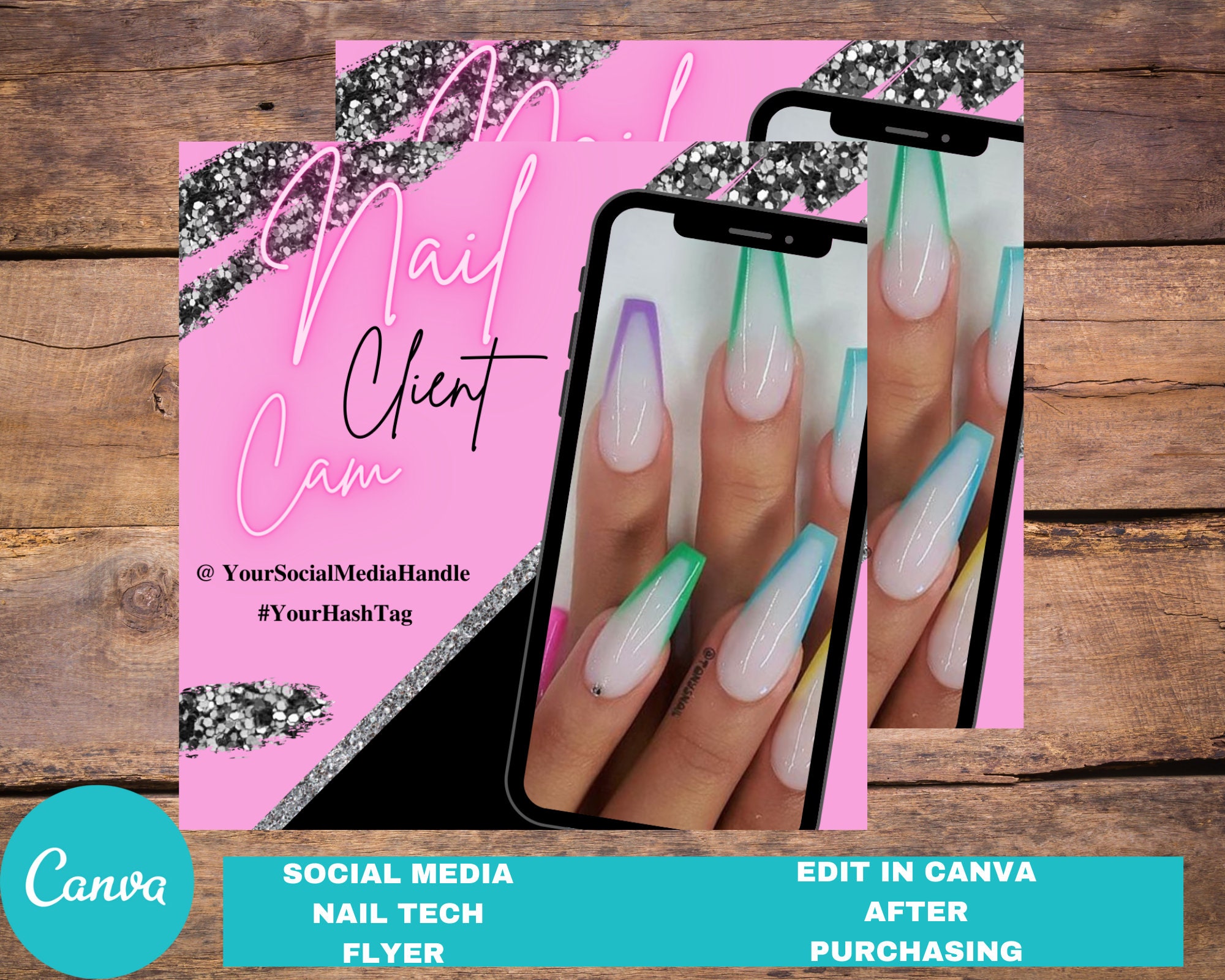 Nail tech flyer DIY canva template social media | Etsy