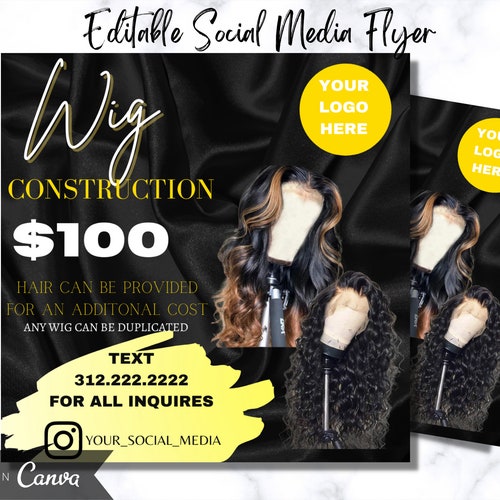 DIY Wig Construction Social Media Flyer Editable Hair Sale - Etsy