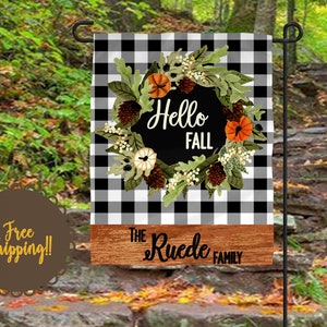 Garden Flag for Fall personalized garden flag Hello Fall | Etsy