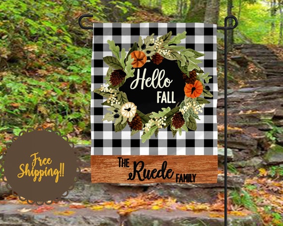 Garden Flag for Fall personalized garden flag Hello Fall | Etsy