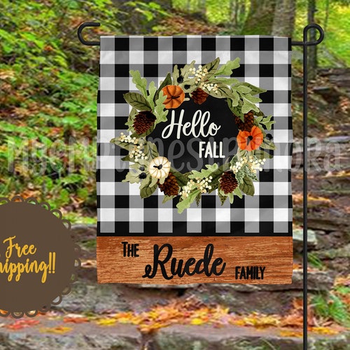 Garden Flag for Fall Personalized Garden Flag Hello Fall | Etsy