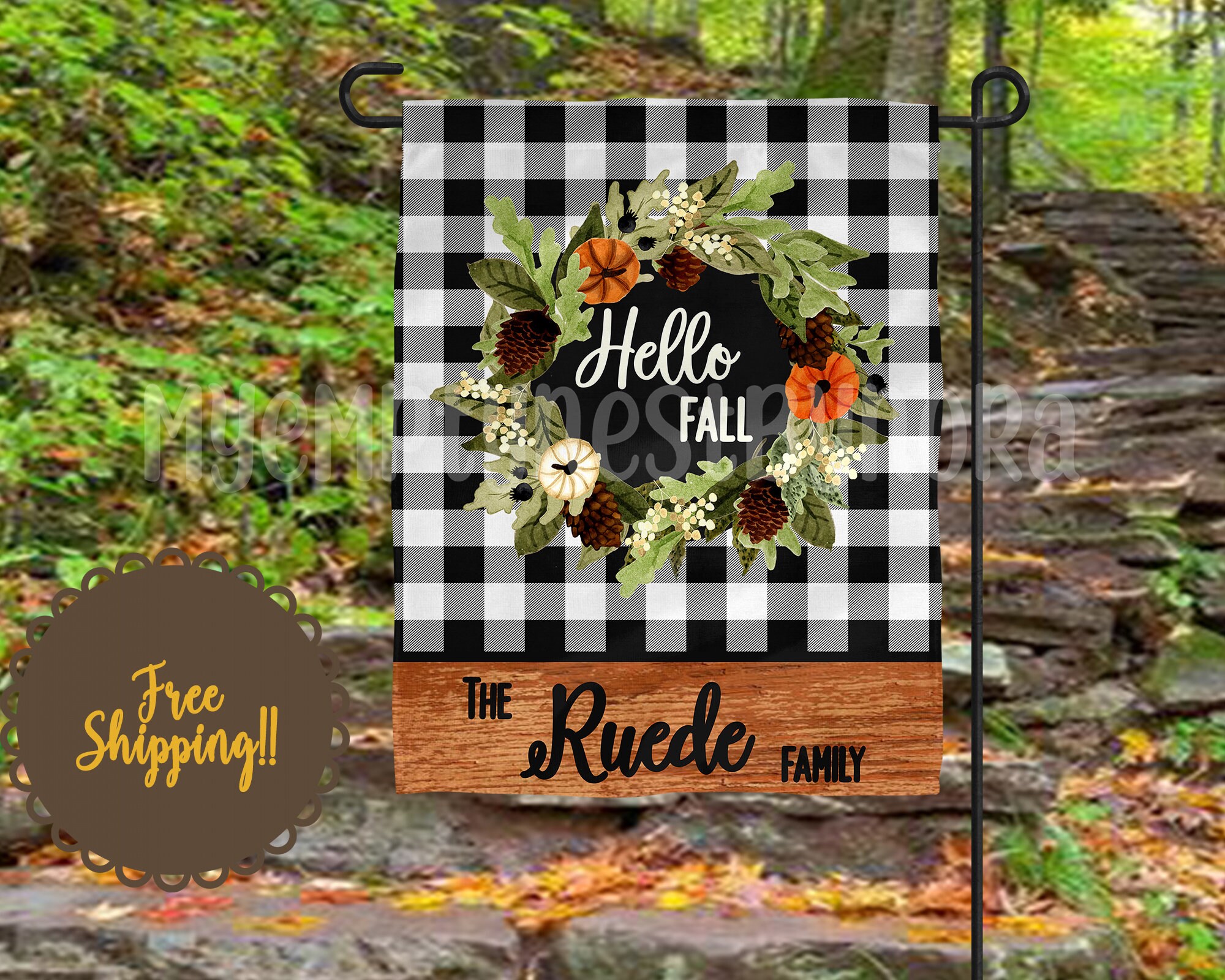 Garden Flag for Fall Personalized Garden Flag Hello Fall - Etsy