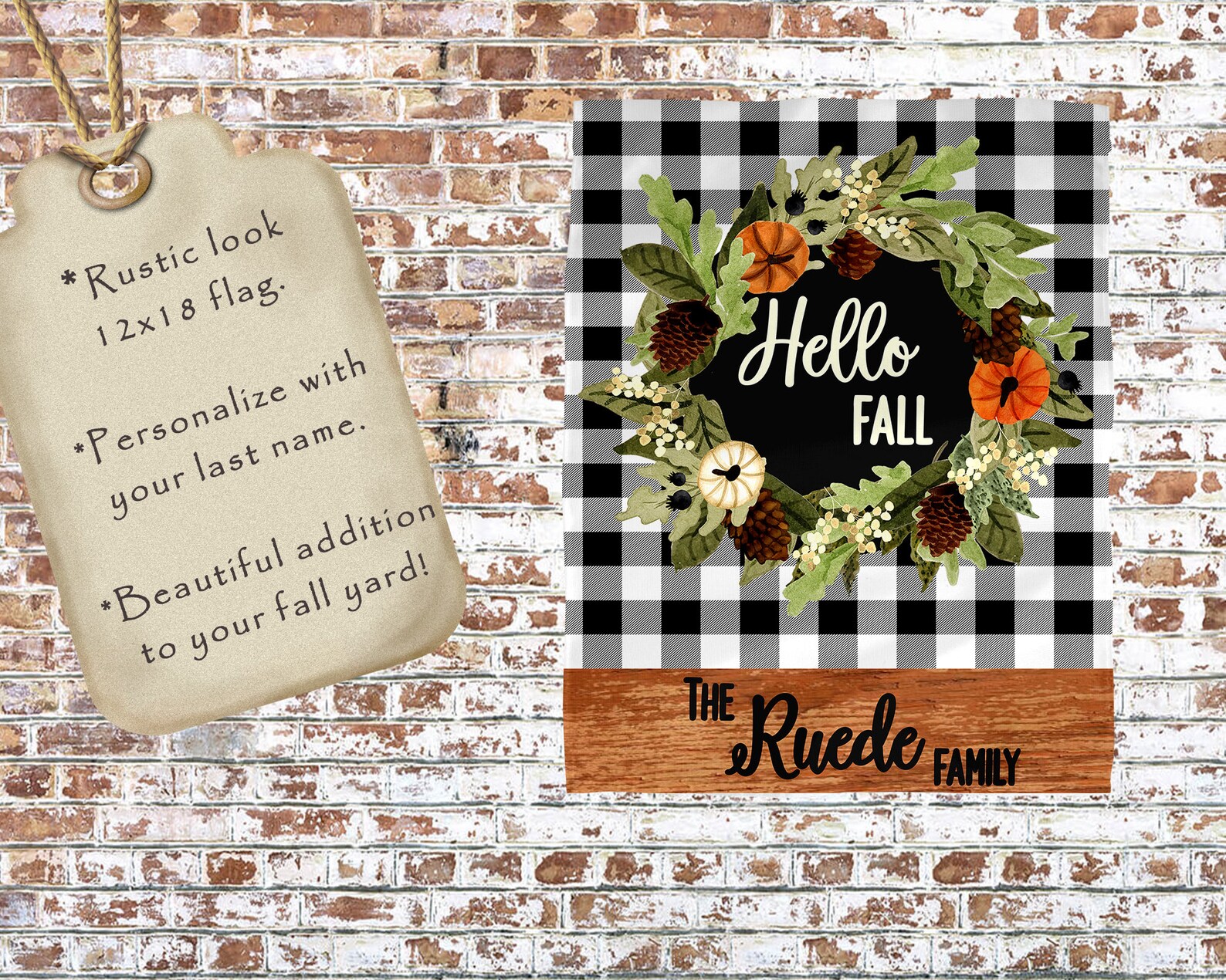 Garden Flag for Fall personalized garden flag Hello Fall | Etsy