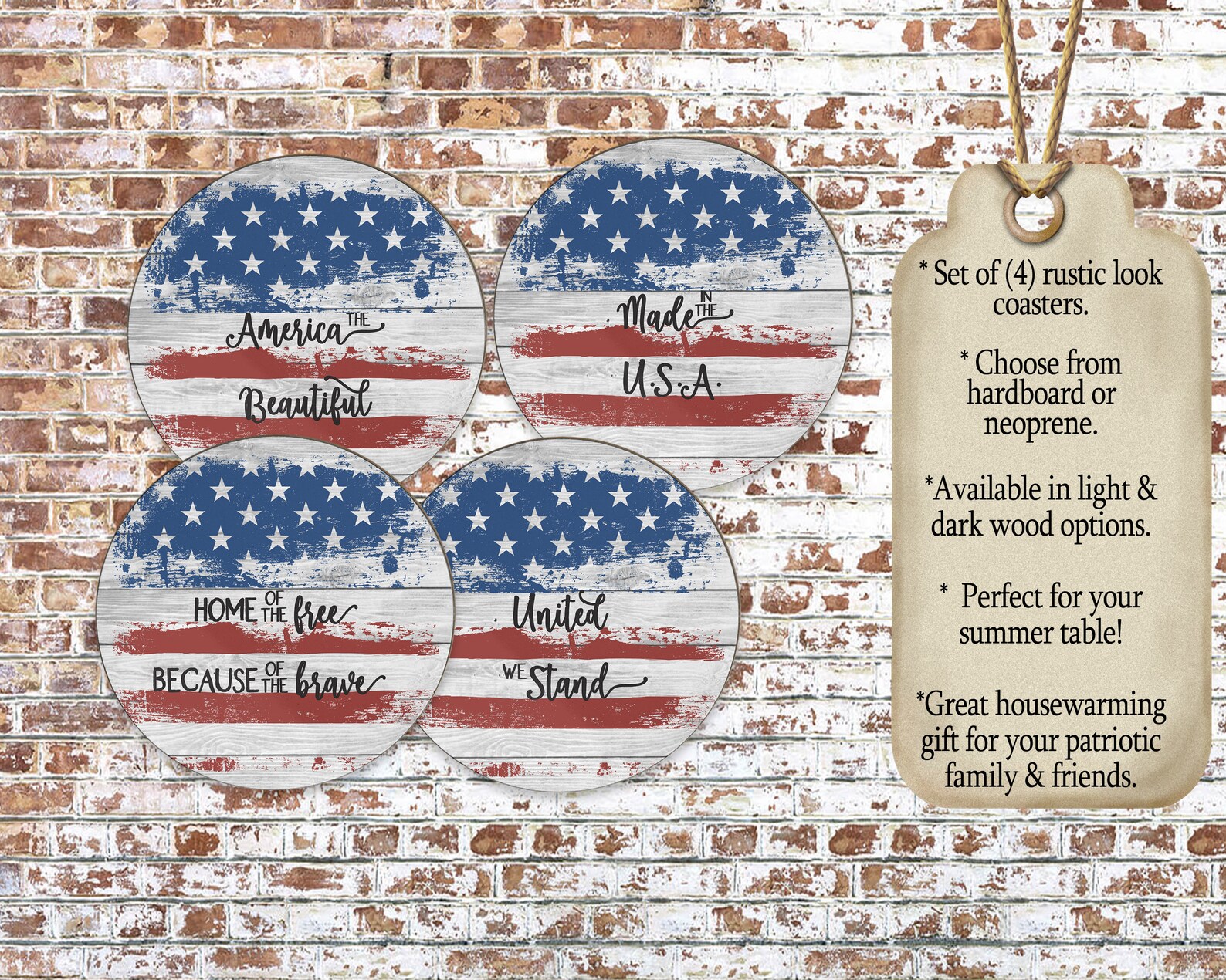 Rustic Patriotic Drink Coasters Housewarming Gift American | Etsy