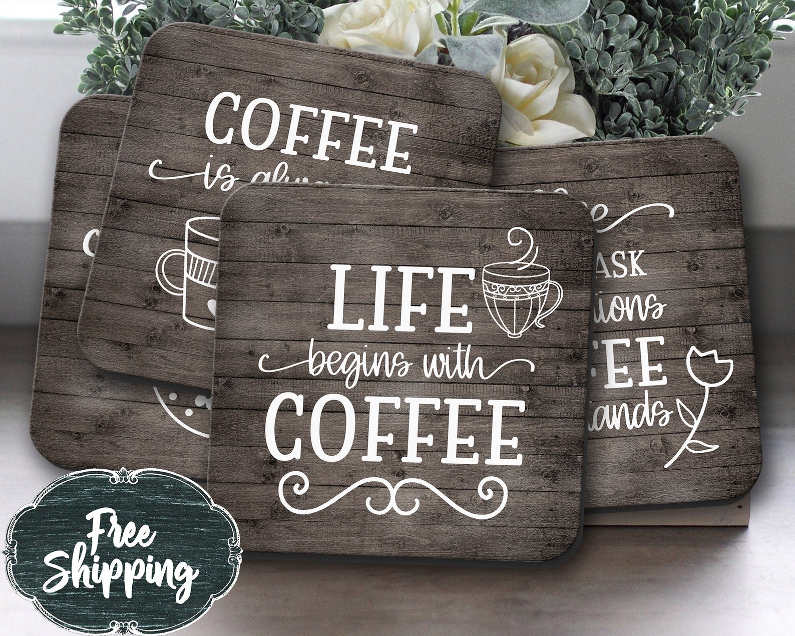 Farmhouse Drink Coasters Coffee Themed Coasters Housewarming - Etsy