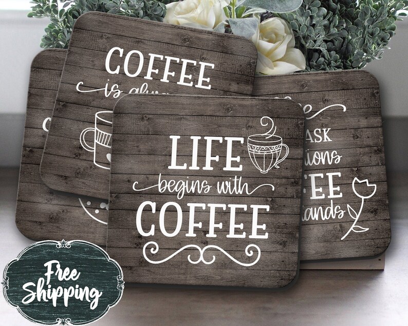 Farmhouse Coffee Coasters: Rustic Quote Drink Coasters, Set of 4 - Etsy