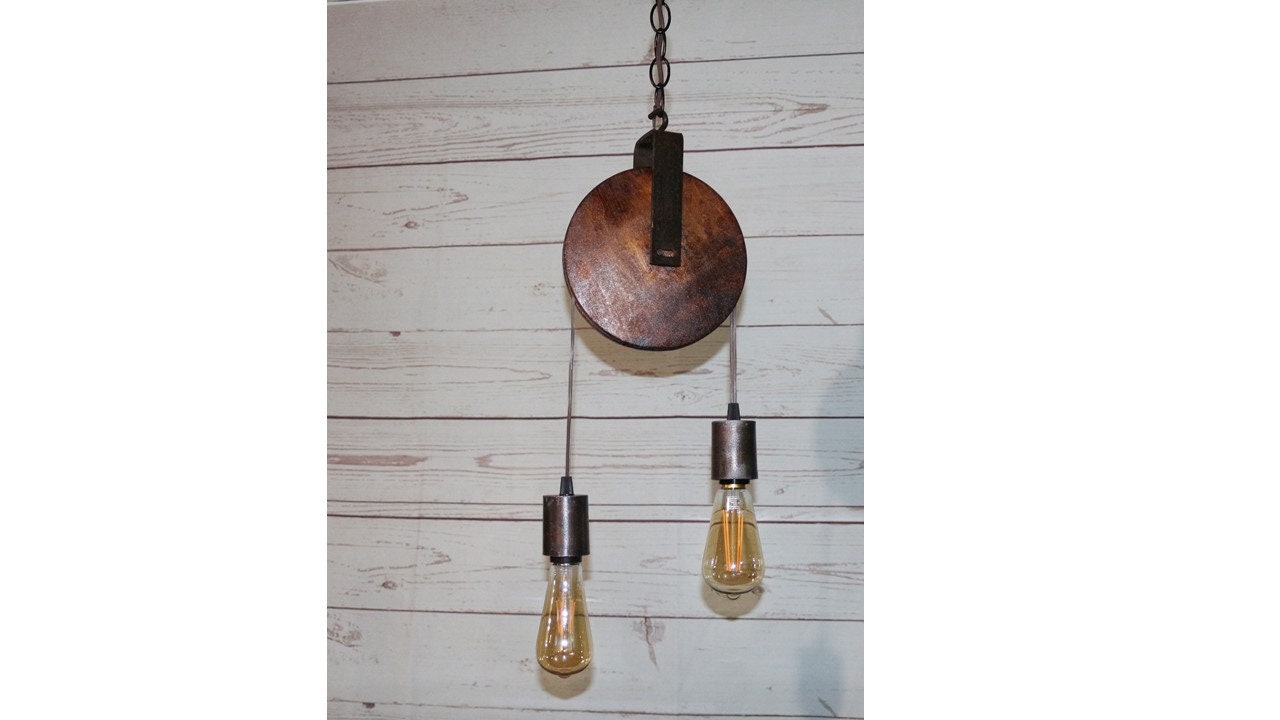 Barn/farm Round Wood Pulley Light With Grungy Socket Covers - Etsy